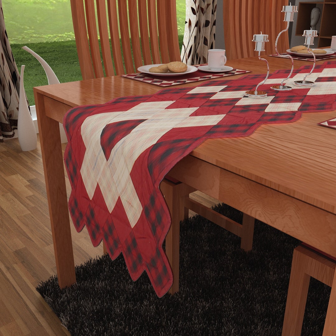 Quilted Table Runner & Toppers Around the World Country Plaid 14"x72 ...