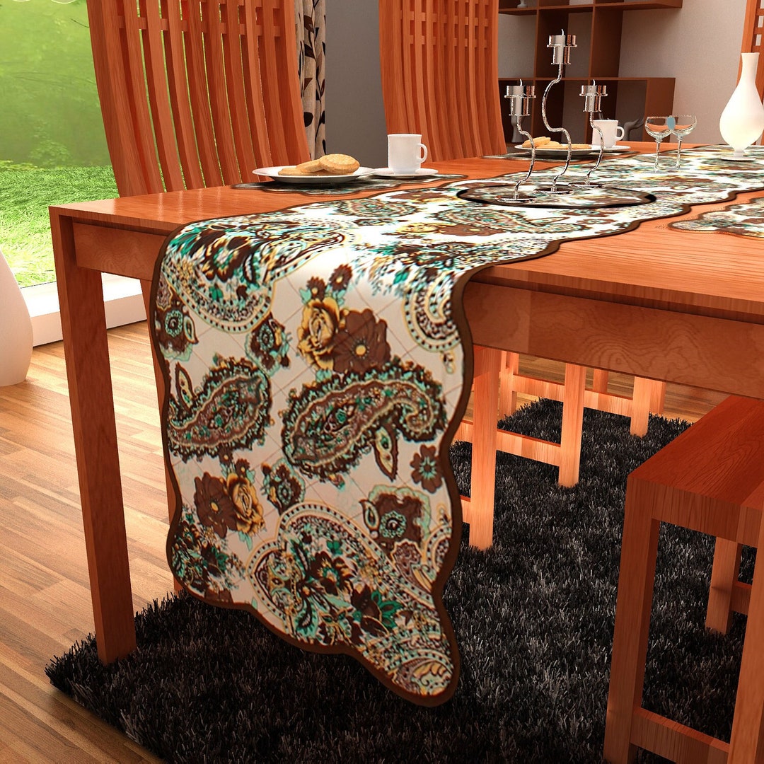 Quilted Table Runner & Toppers Green Gold Paisley by HOME HEART Brands ...