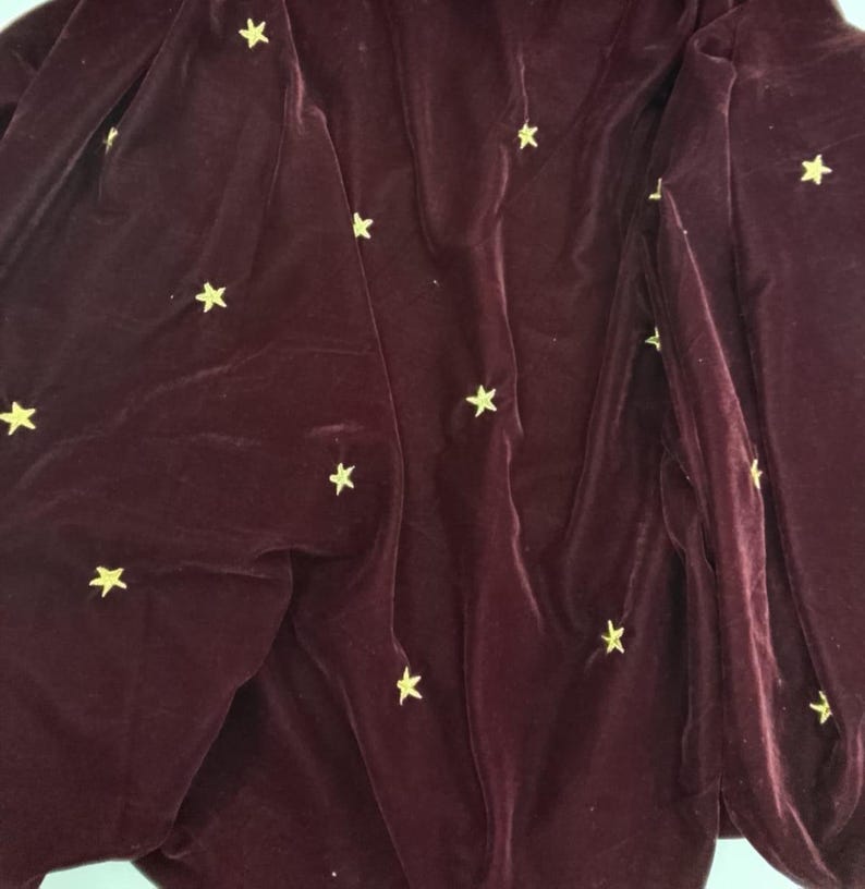 Fabric Micro Velvet Crafted Gold Star Embroidered Soft Fabric 42” Wide ...
