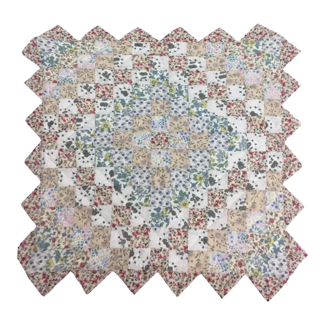 Hand Made Hand Quilted Block Quilt, Table Topper, Throw Quilt Calico ...