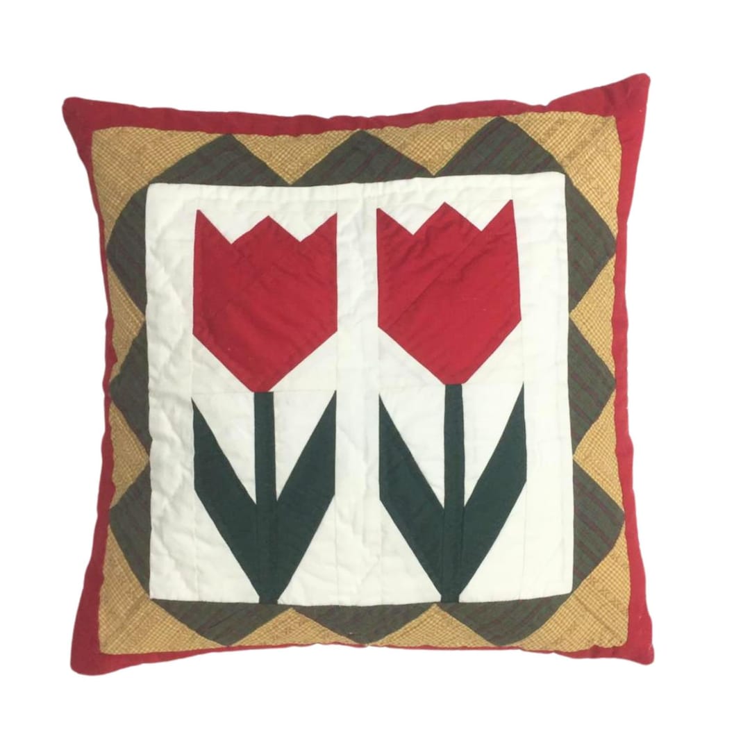 Hand Mad Hand Quilted TULIP Patchwork Pillow Cover, Cushion Cover ...