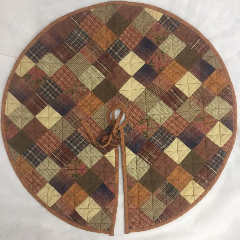 Christmas Tree Skirt Hand Made Hand Quilted Autumn Mix Plaid & Print ...