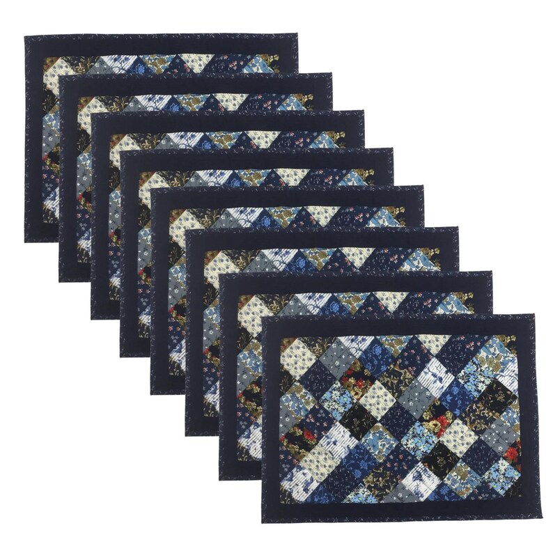 Quilted Placemats Tablemats Patchwork Flower Garden, Blue White Calico ...