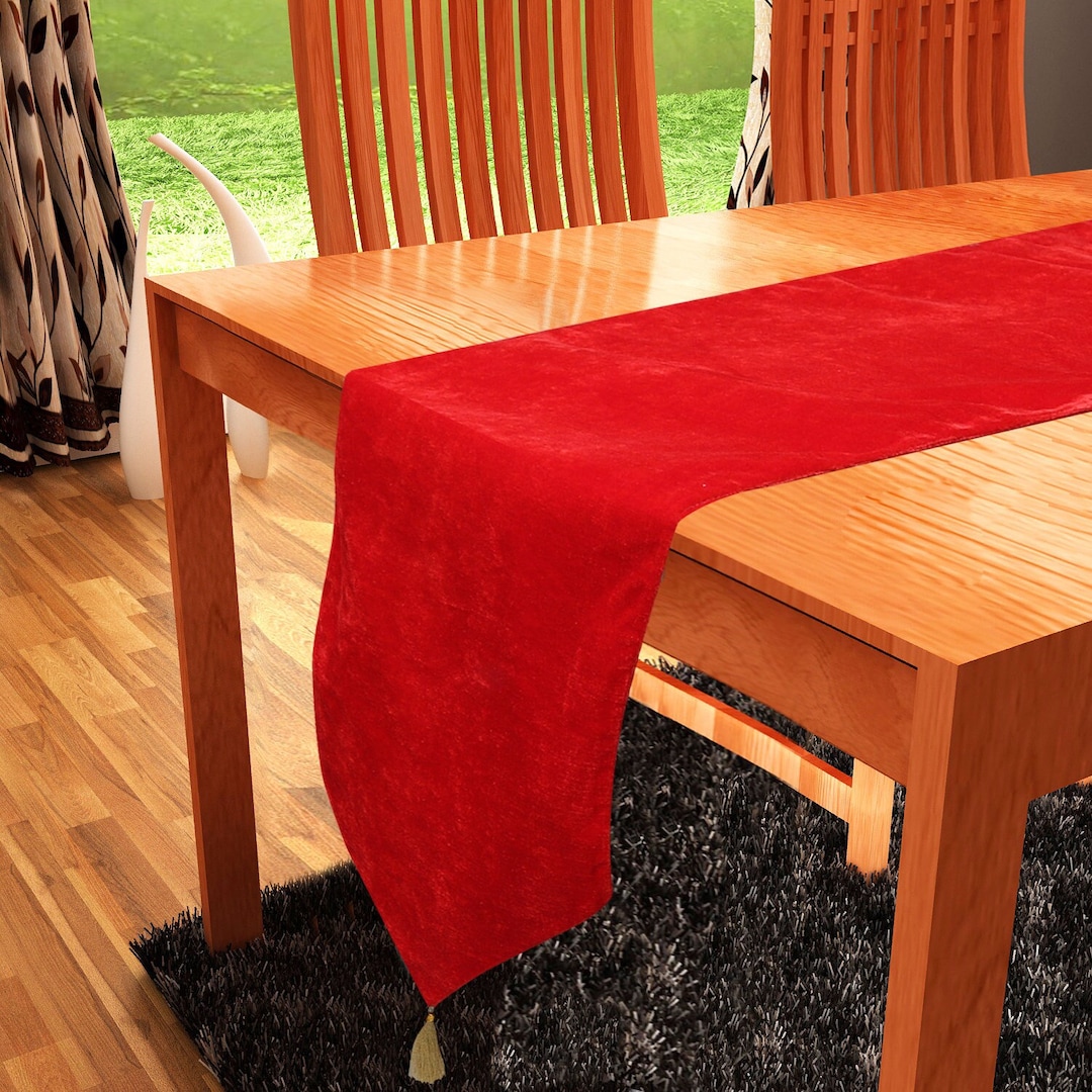 Velvet Table Runner & Toppers Premium Red Velvet Fabric Double Layer ...
