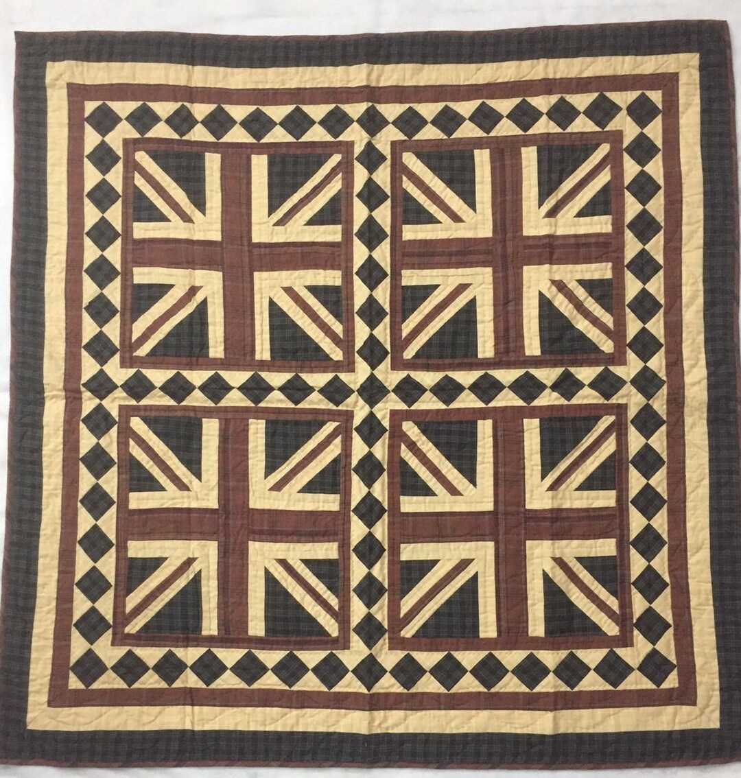 Throw Quilt, Wall Hanging Quilt ,table Topper Quilt 44x44 UK Union Jack Patchwork Hand Quilted ...