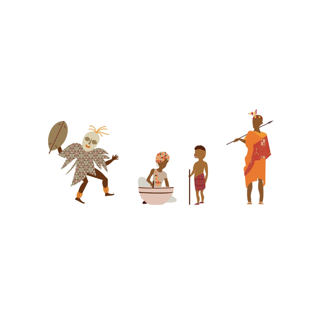 Flat Vector African People Illustration (ai, Svg, Png) - Architectural ...