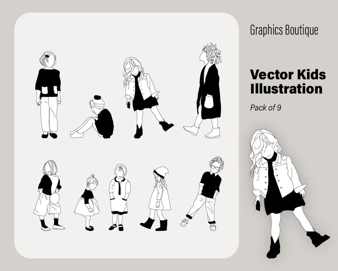 Flat Vector Kids Chidlren Illustration (AI, PNG) - Architectural ...