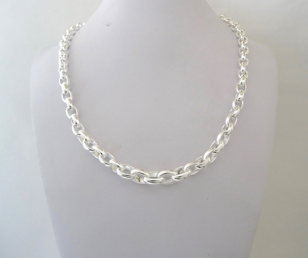 Necklace in MASSIVE 925 Silver, Graduated Scalar Oval Rolo Chain 9-6 Mm ...