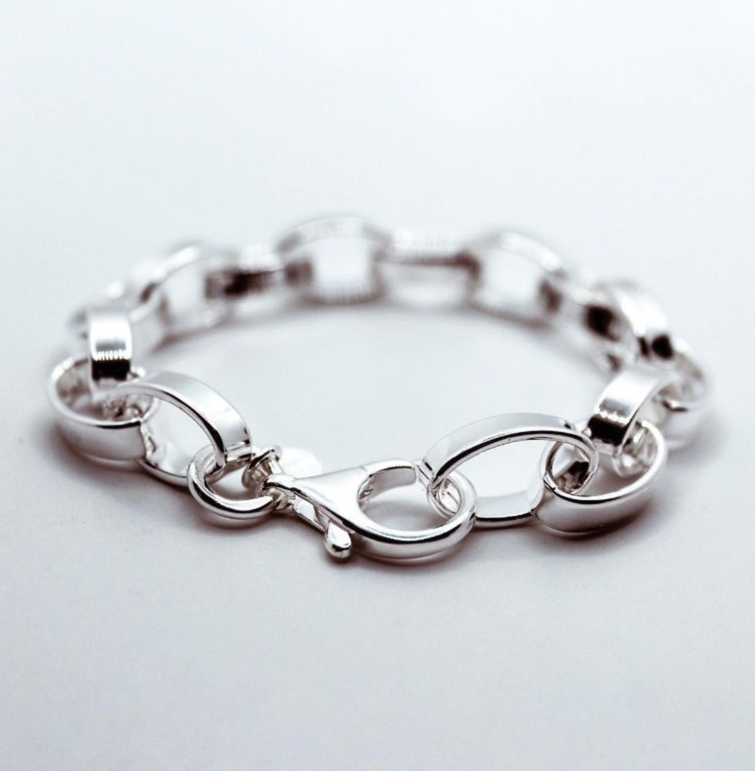 9.5mm Oval Rolo Chain Bracelet, Flat Wire, in Solid 925 Silver. - Etsy