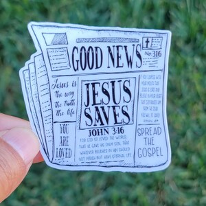 Good News Jesus Saves Sticker, John 3:16 Sticker, Jesus Sticker, Faith ...
