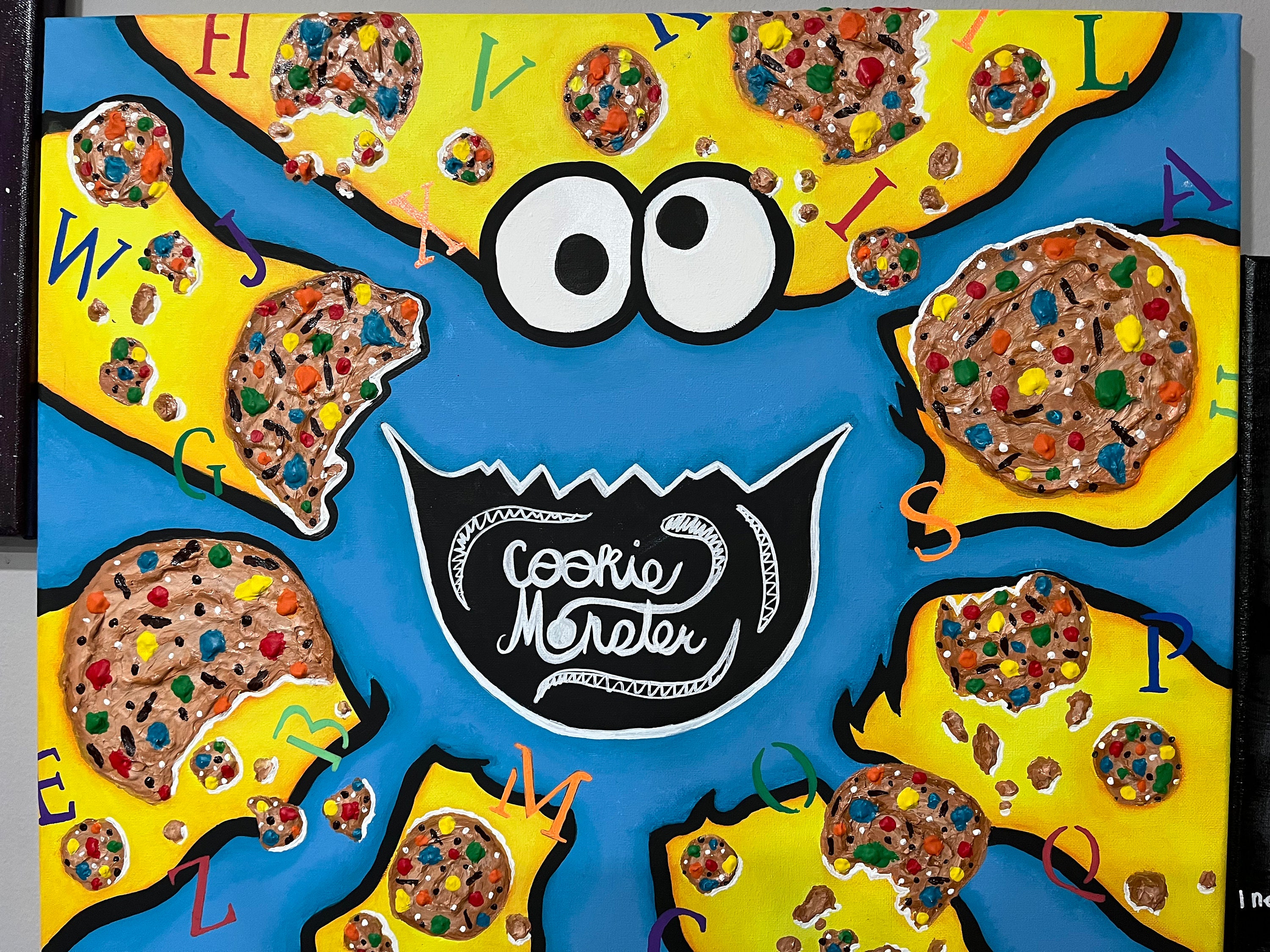 Cookie Monster Canvas Painting, Canvas Painting, Painting, Cookie ...