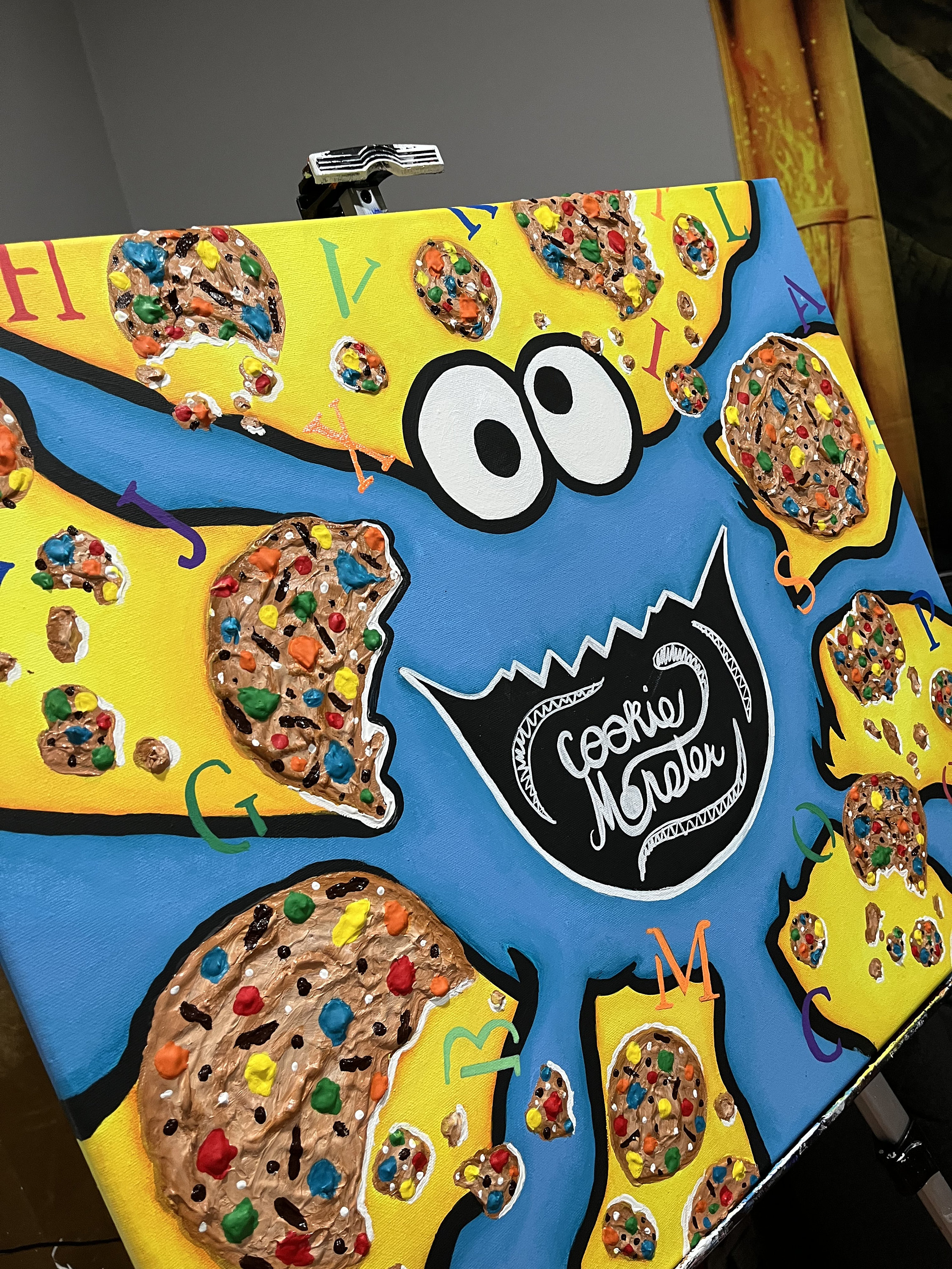Cookie Monster Canvas Painting, Canvas Painting, Painting, Cookie ...