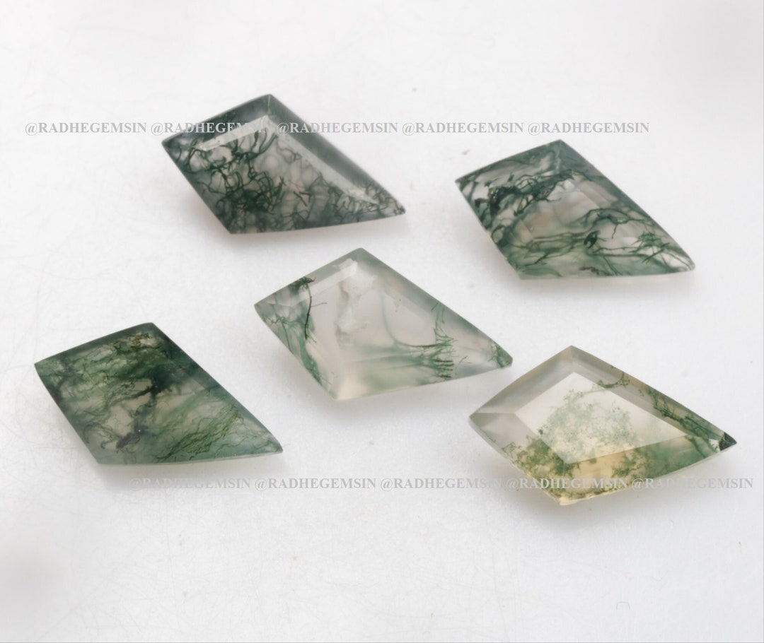Natural Kite Shape Moss Agate Gemstone, Faceted Kite Cut Moss Agate ...