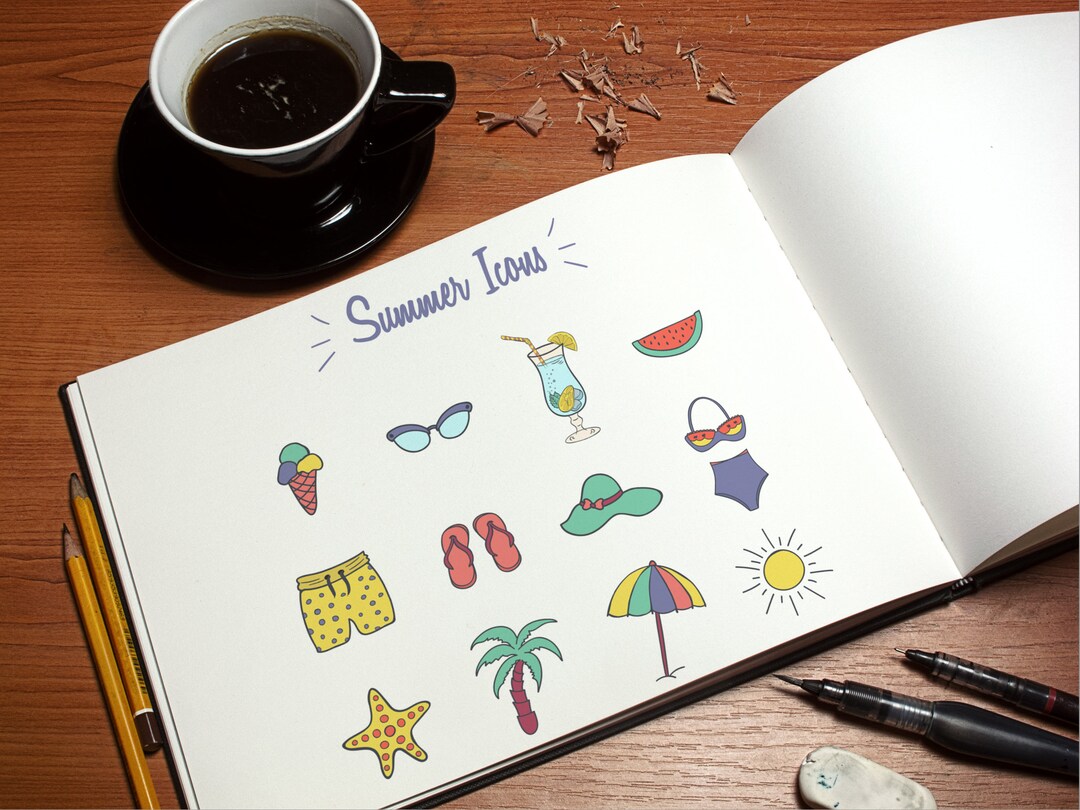 Summer Doodle Clipart: Hand-drawn PNG & EPS Icons (digital Download - Etsy