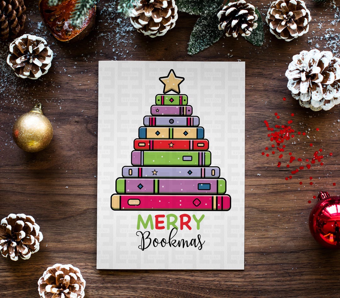 Merry Bookmas Christmas Tree Clipart, Book Lover Design (PNG, SVG, JPG ...