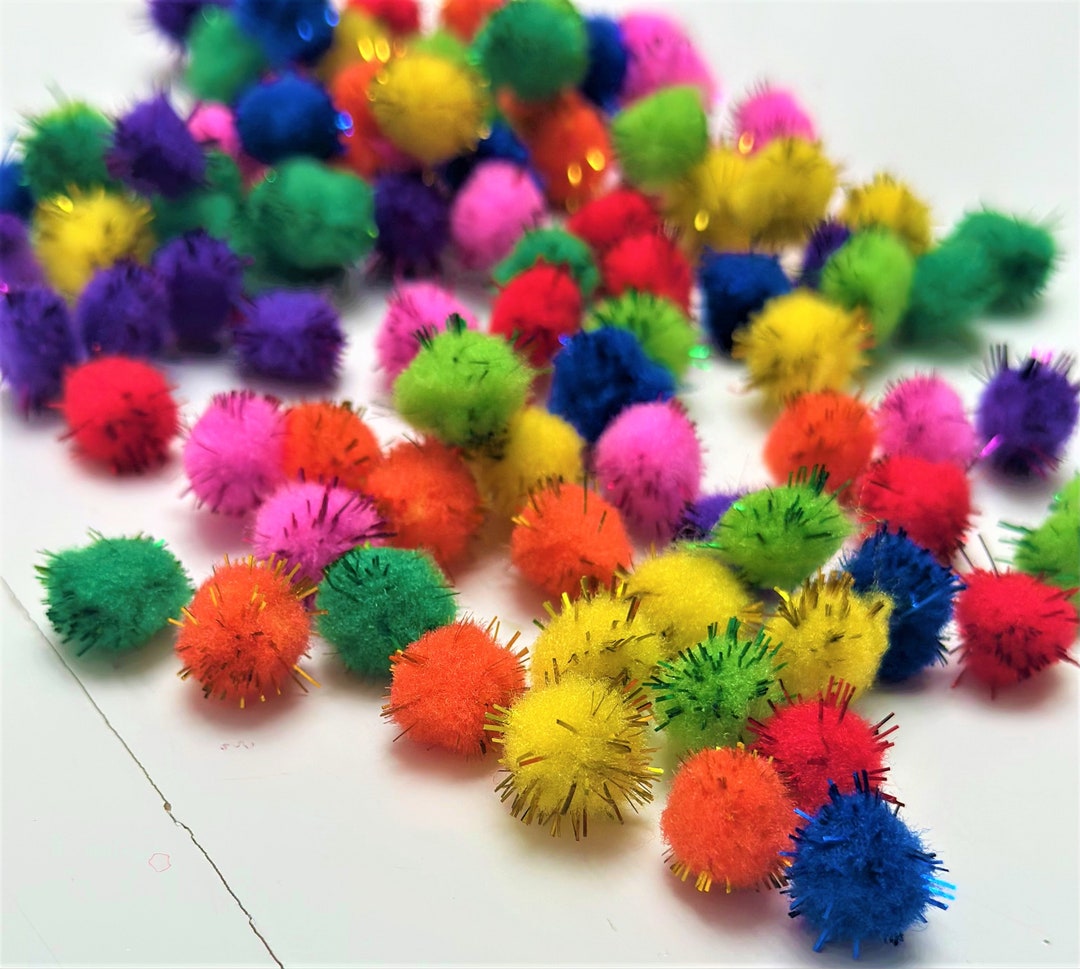 10 Mm Plush Pompons With Glitter Tips Colorful Mix Pompon Bommel Plush ...