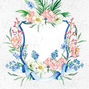 Blue and White Floral Wedding Crest Watercolor Wedding Monogram ...