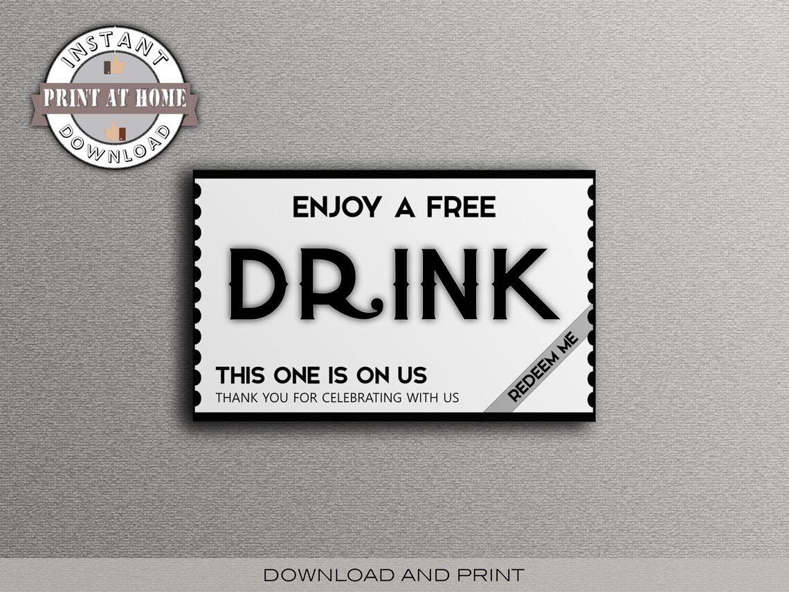 Printable Free Drink Ticket, Event Voucher (PDF, PNG, JPG), Instant ...