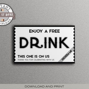 Printable Free Drink Ticket, Event Voucher (PDF, PNG, JPG), Instant ...