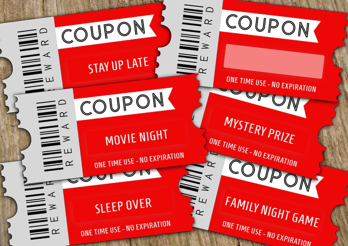 REWARD COUPON TICKET, Printable Reward Coupons, Editable Coupons, Kids ...