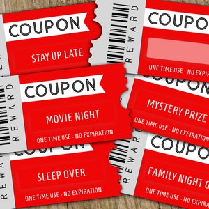 Printable Reward Coupon Ticket, Kids Activity Coupon, Editable Template ...