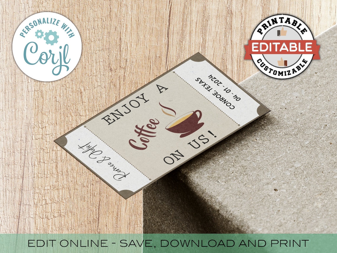 CUSTOMIZABLE COFFEE Ticket Voucher, Printable, Event Ticket, Editable ...