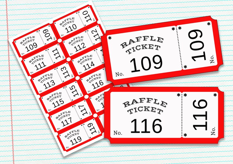 RAFFLE TICKET COUPON, Printable Raffle Ticket Numbers, Printable ...
