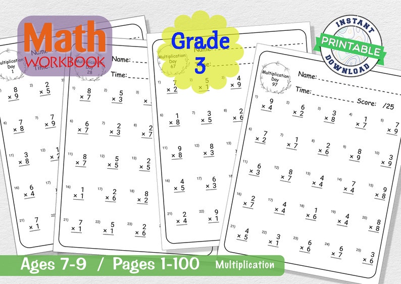 100 Days Math Workbook - Grade 3 - Multiplication, Math Workbook Png ...