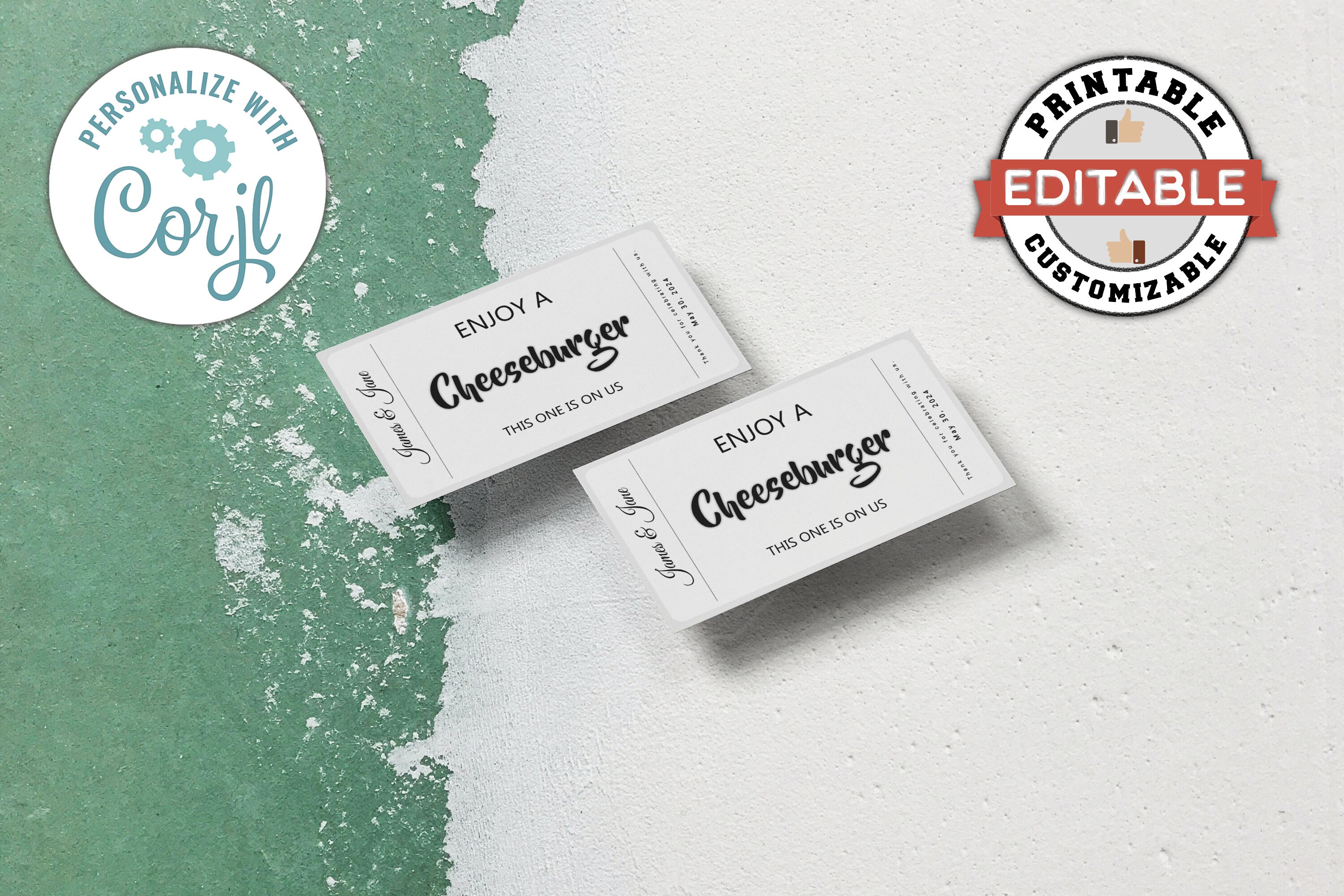 CUSTOMIZABLE CHEESEBURGER Snack Voucher, Coffee Voucher, Event Ticket ...