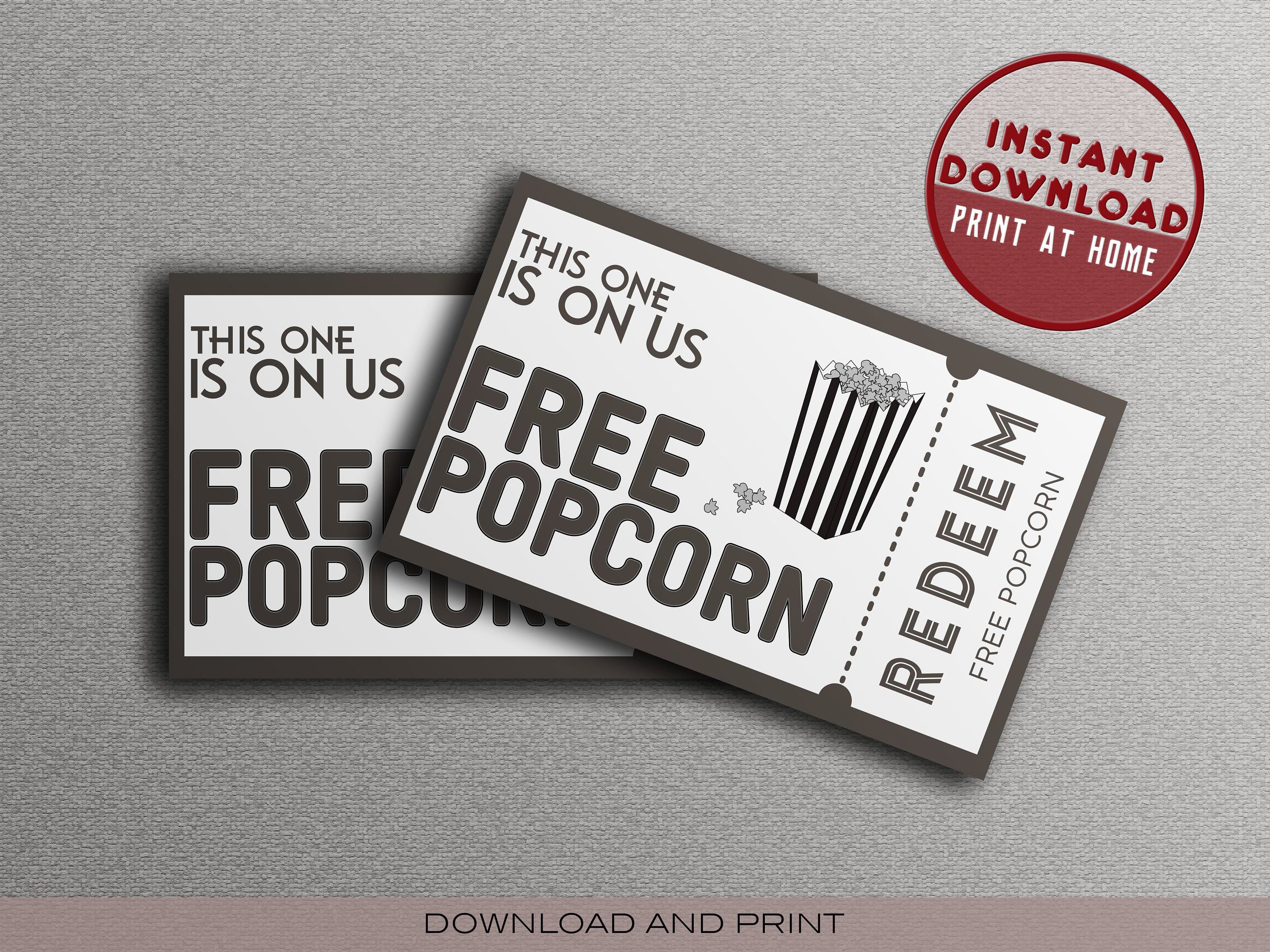 Free Popcorn Voucher, Printable Ticket (PDF, PNG, JPG), Instant Digital ...