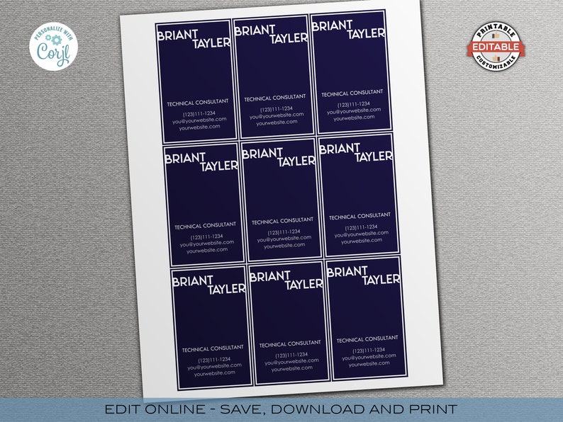 Editable Business Card Template, Personalized Business Card Template ...