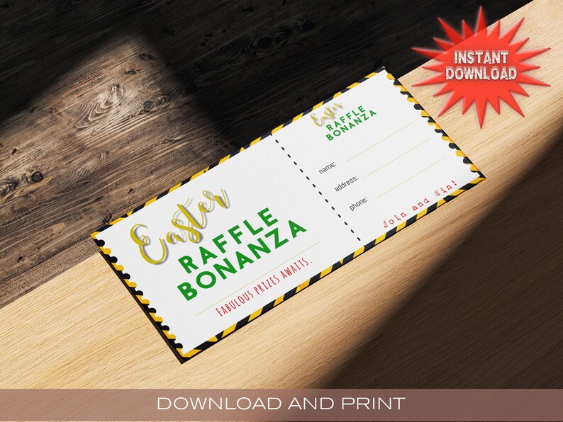 INSTANT DOWNLOAD RAFFLE Ticket, Printable Raffle Ticket, Holiday Ticket ...