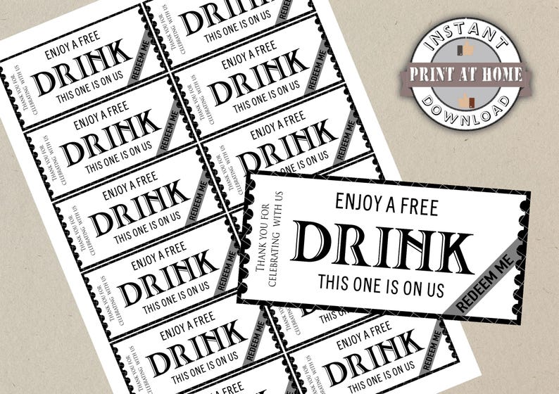 DRINK Ticket Voucher, Printable, Event Ticket, Editable Drink Ticket ...