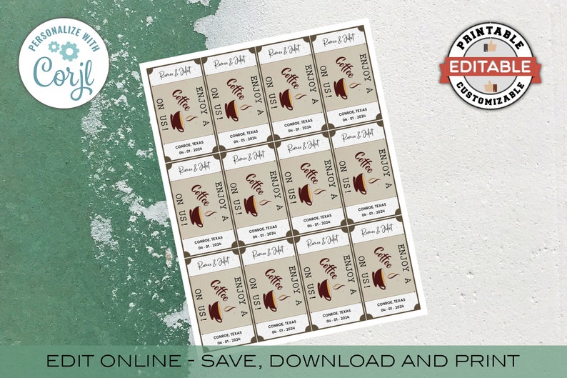 CUSTOMIZABLE COFFEE Ticket Voucher, Printable, Event Ticket, Editable ...