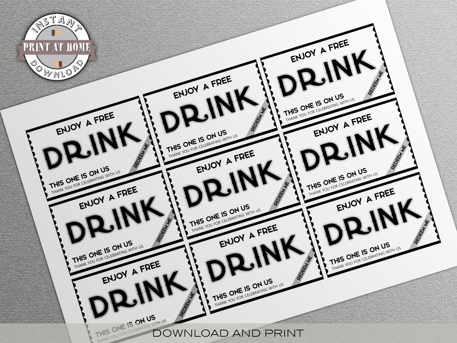 FREE DRINK Tickets, Printable, Event Ticket, Drink Ticket Template ...