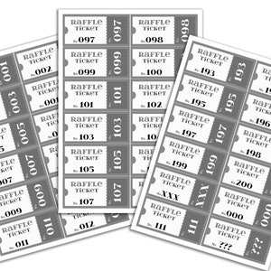 RAFFLE TICKET PRINTABLE, Raffle Ticket Numbers, Activity Raffle Ticket ...