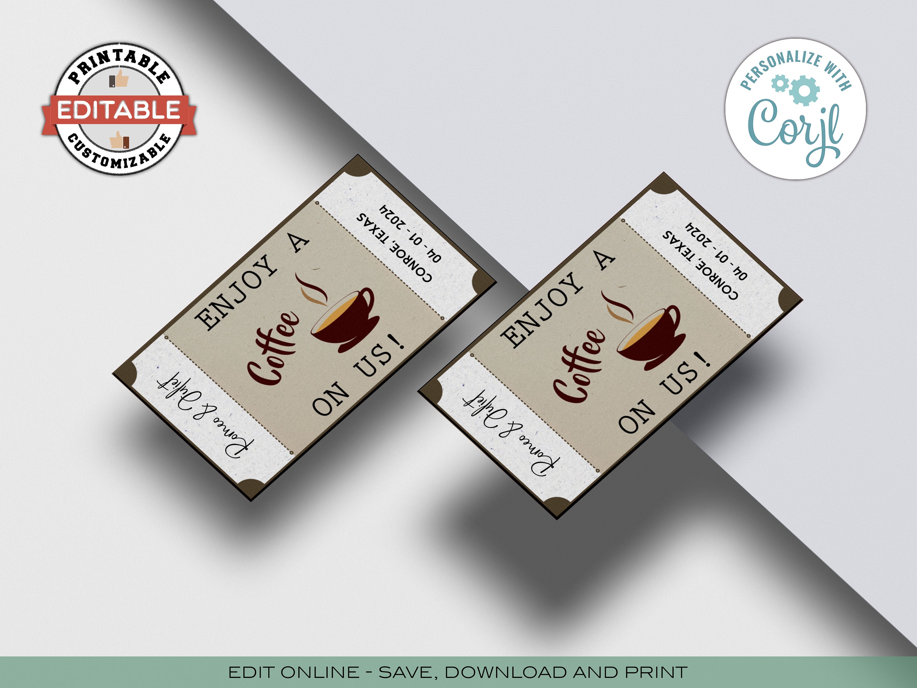 CUSTOMIZABLE COFFEE Ticket Voucher, Printable, Event Ticket, Editable ...