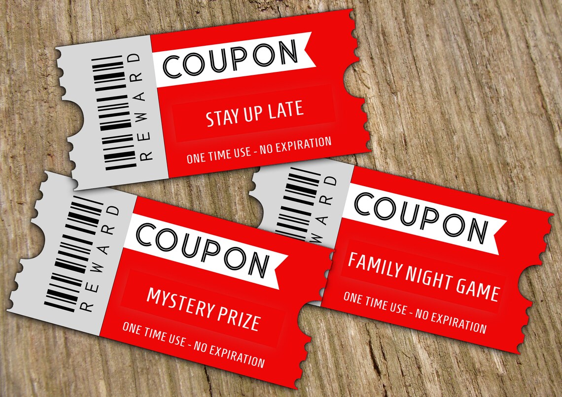 REWARD COUPON TICKET, Printable Reward Coupons, Editable Coupons, Kids ...