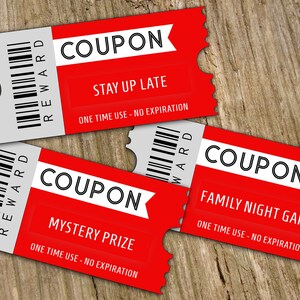 Printable Reward Coupon Ticket, Kids Activity Coupon, Editable Template ...