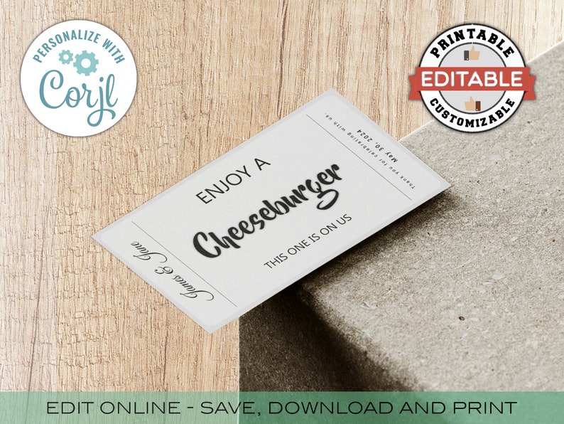 CUSTOMIZABLE CHEESEBURGER Snack Voucher, Coffee Voucher, Event Ticket ...