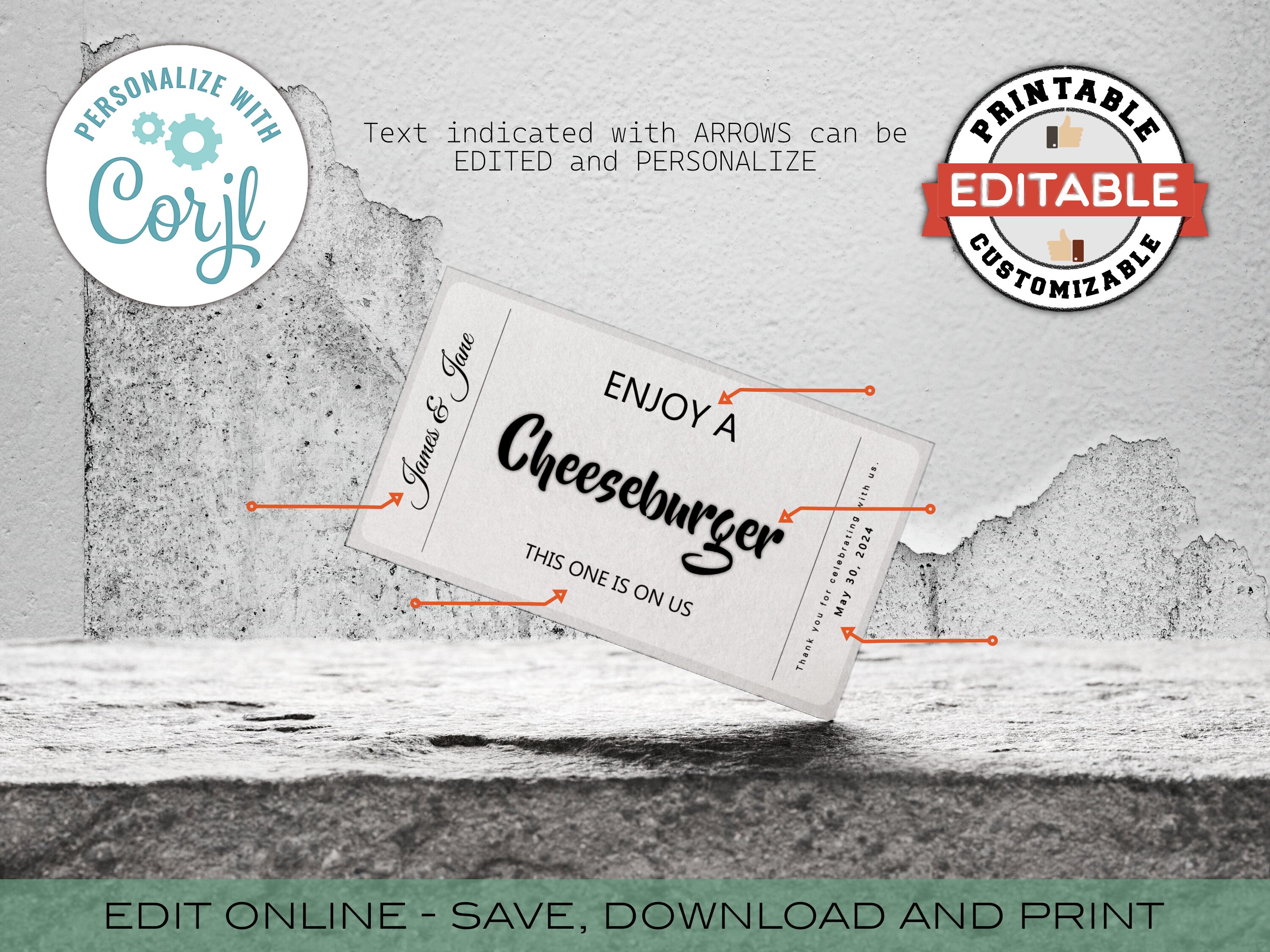 CUSTOMIZABLE CHEESEBURGER Snack Voucher, Coffee Voucher, Event Ticket ...