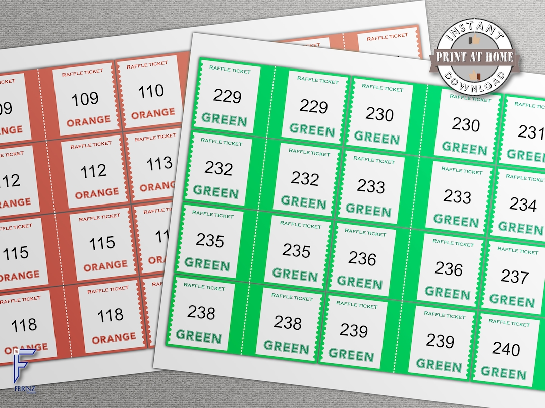 COLORED RAFFLE TICKETS, Raffle Ticket, Activity Raffle Ticket Numbers ...