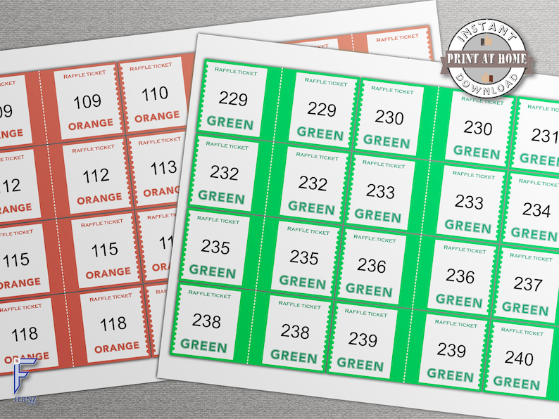 COLORED RAFFLE TICKETS, Raffle Ticket, Activity Raffle Ticket Numbers ...