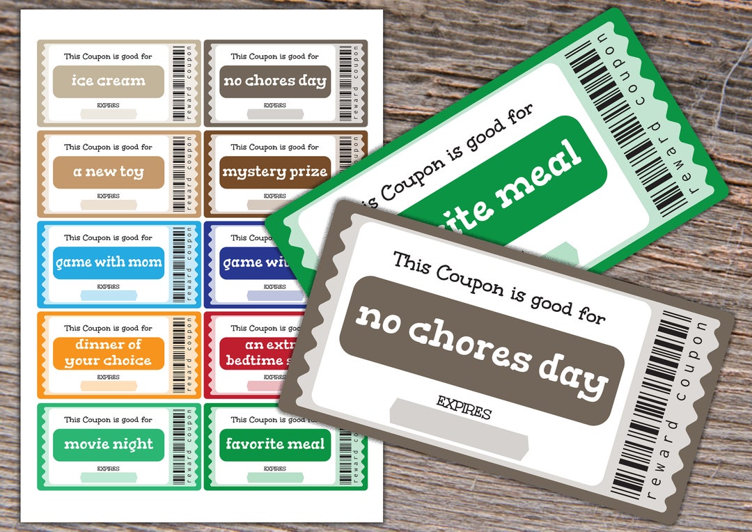 Printable Reward Coupon Tickets, Kids Chore Chart (digital Download) - Etsy