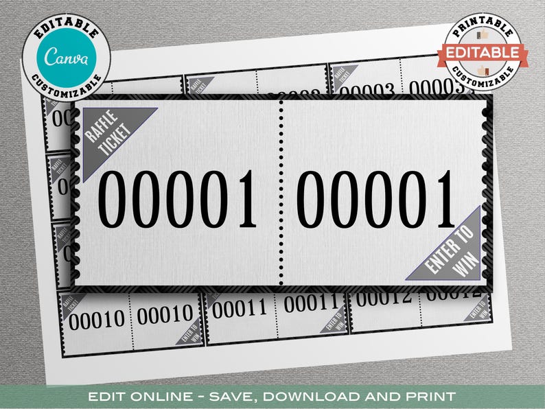 Editable Raffle Ticket Coupon Template, Instant Digital Download ...