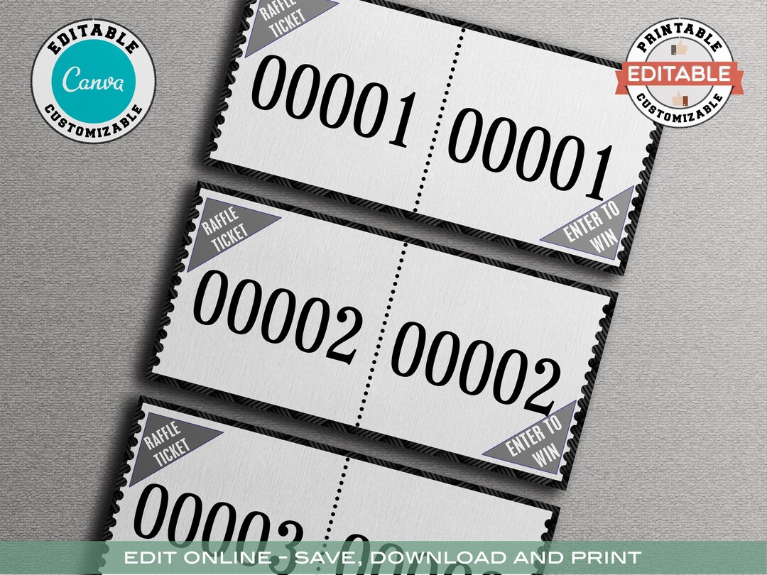 Editable Raffle Ticket Coupon Template, Instant Digital Download ...