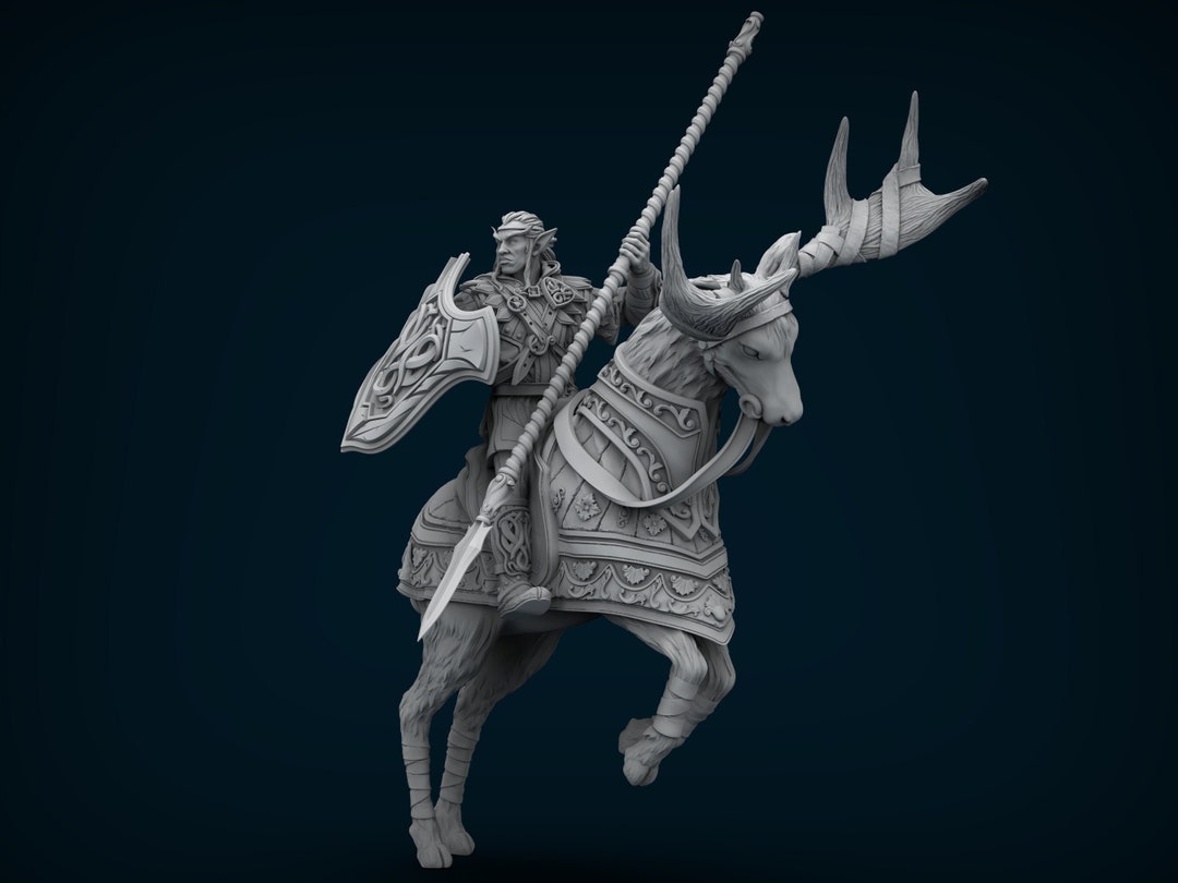 Glaive Wood Elf Stag Rider | 32mm / 75mm Fantasy Miniature | 4K Detail ...