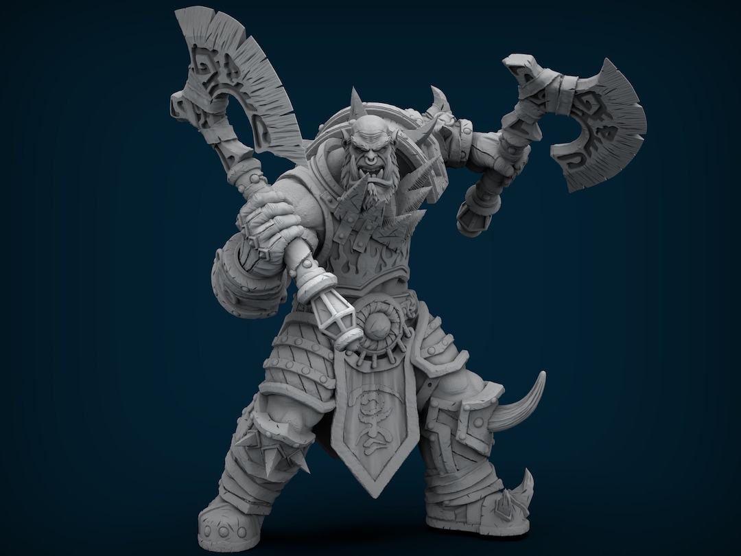 Ghoulang Dual Wield Axe Orc Warrior | 32mm / 75mm Fantasy Miniature ...