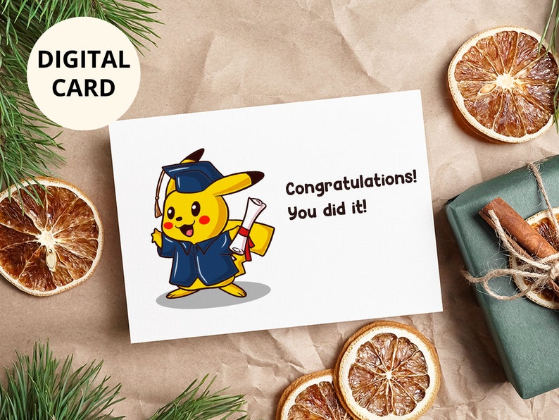Printable Pokémon Graduation Pikachu Birthday Greeting Card for DIGITAL ...