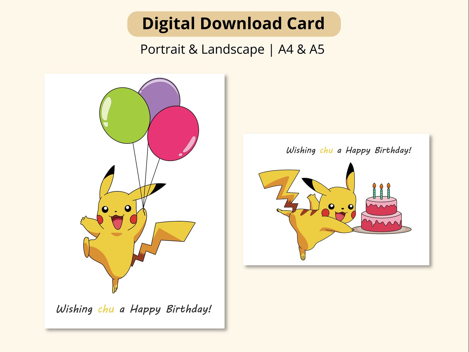 Printable Pokémon Happy Birthday Cute Pikachu Birthday greeting card ...